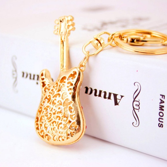 Accessories | Purple And Gold Crystal Rhinestone Guitar Keychain | Poshmark